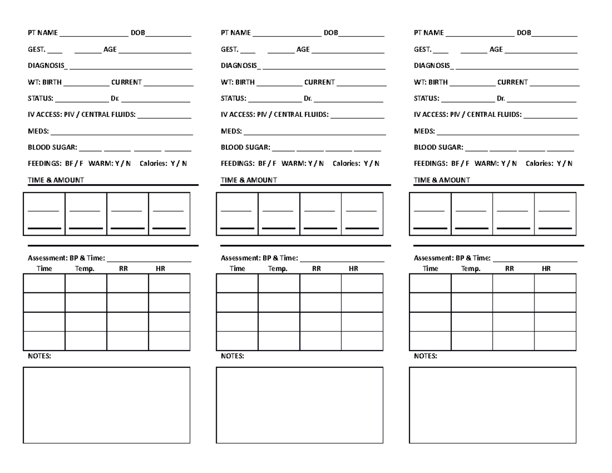 NICU Brain Sheet - PT NAME __________________ DOB____________ GEST ...