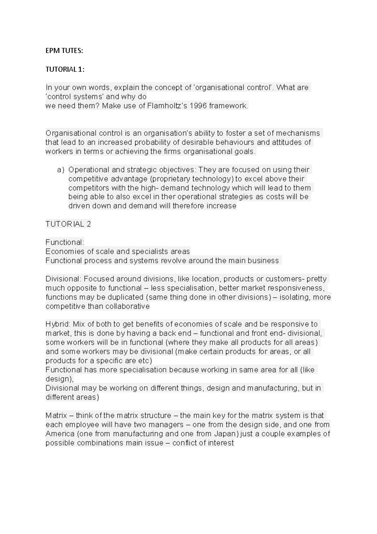 Epm Tutes Tutorial Notes Epm Tutes Tutorial 1 In Your Own Words Explain The Concept Of