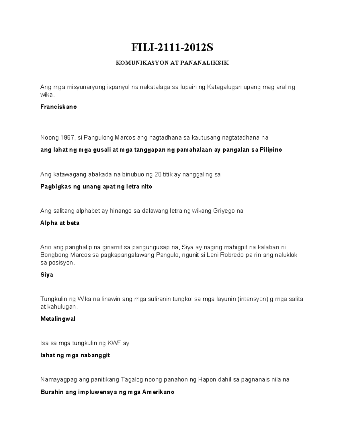 Pdfcoffee - gert - FILI-2111-2012S KOMUNIKASYON AT PANANALIKSIK Ang mga misyunaryong ispanyol na ...