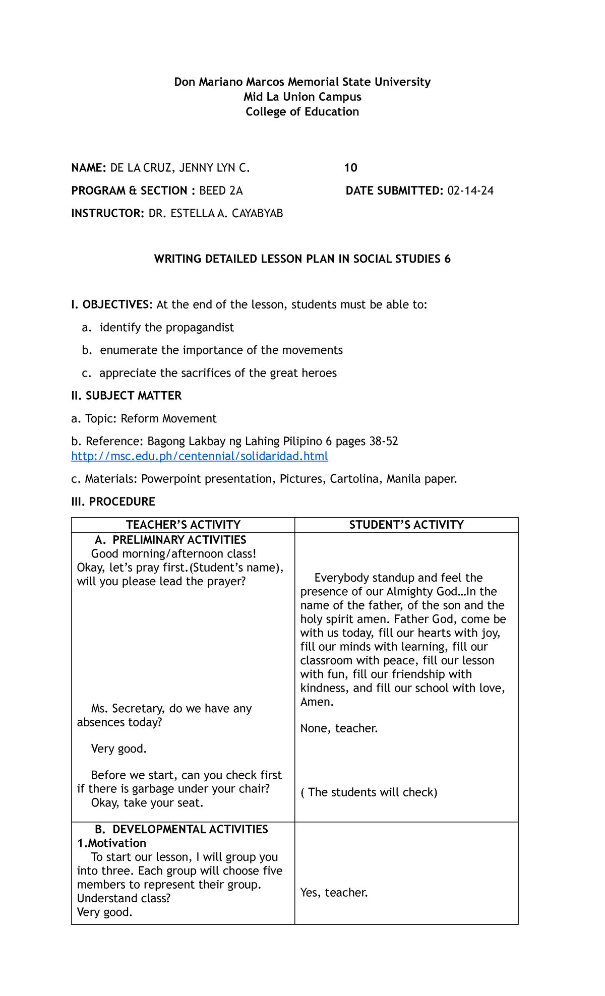 Social Studies o - Don Mariano Marcos Memorial State University Mid La ...