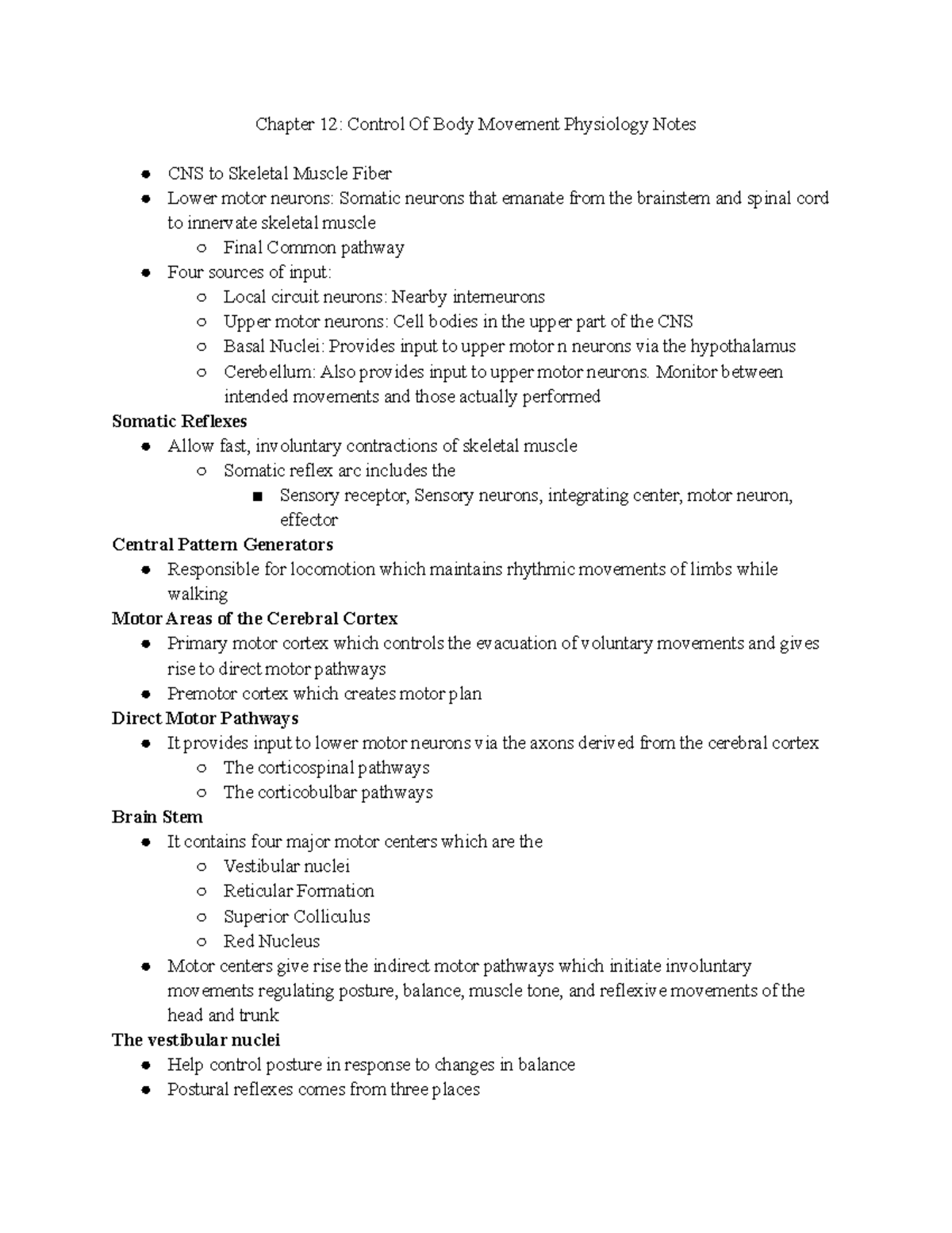 Chapter 12 Control Of Body Movement - Chapter 12: Control Of Body ...