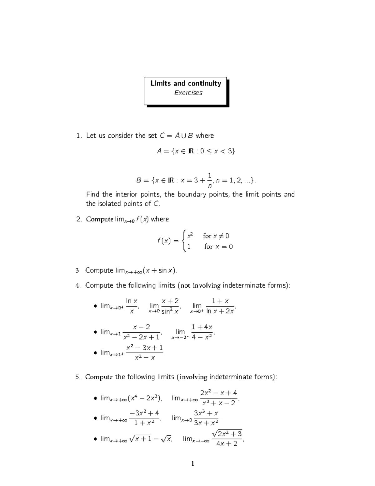 Exercises unit 2 - Slides - Limits and continuity Exercises Let us ...