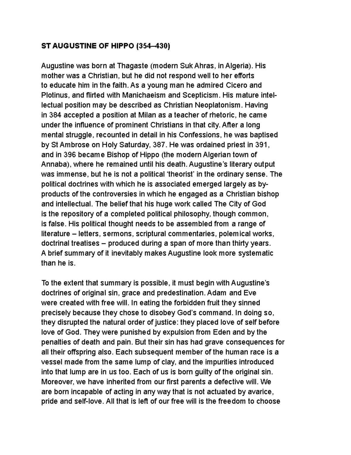 ST Augustine OF Hippo (354–430) - ST AUGUSTINE OF HIPPO (354–430 ...