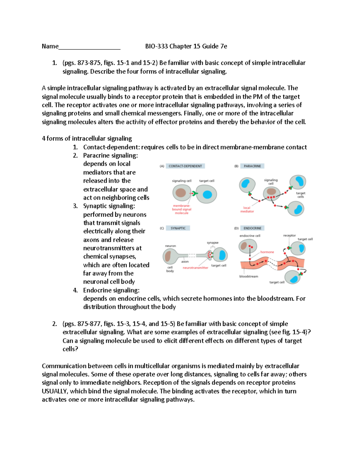 BIO333 Chapter 15 SG - Study guide - Name__________________ BIO-333 ...