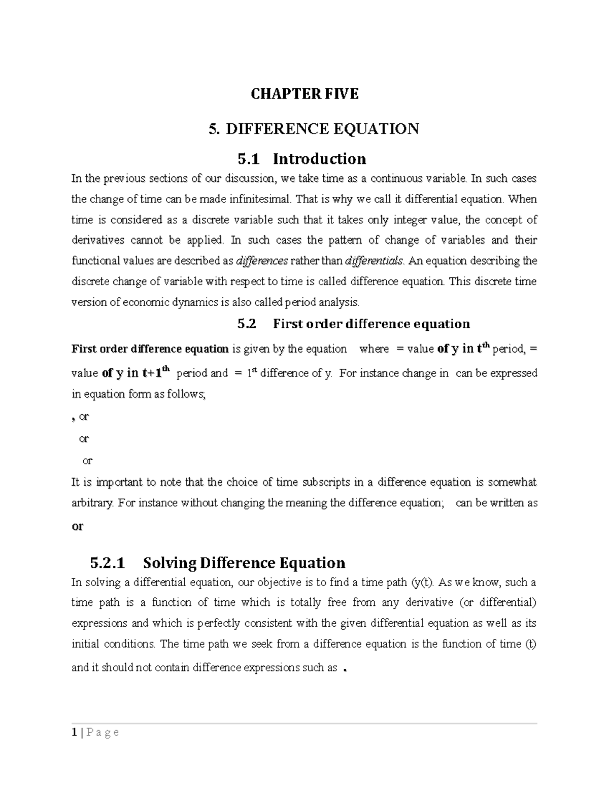 Mathemathics chapter -5. - CHAPTER FIVE 5. DIFFERENCE EQUATION 5 ...