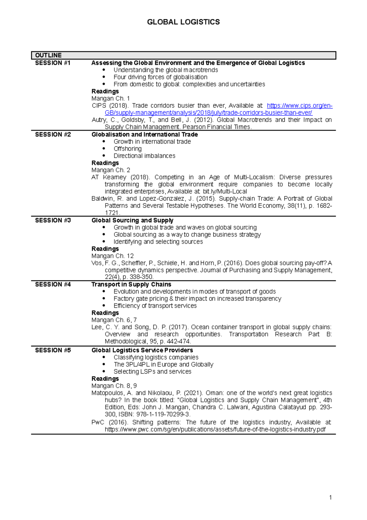 Syllabus Global Logistics 21-22 - GLOBAL LOGISTICSGLOBAL LOGISTICS ...