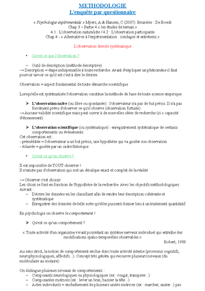 Observation - L’observation. L’observation directe systématique. Plan ...
