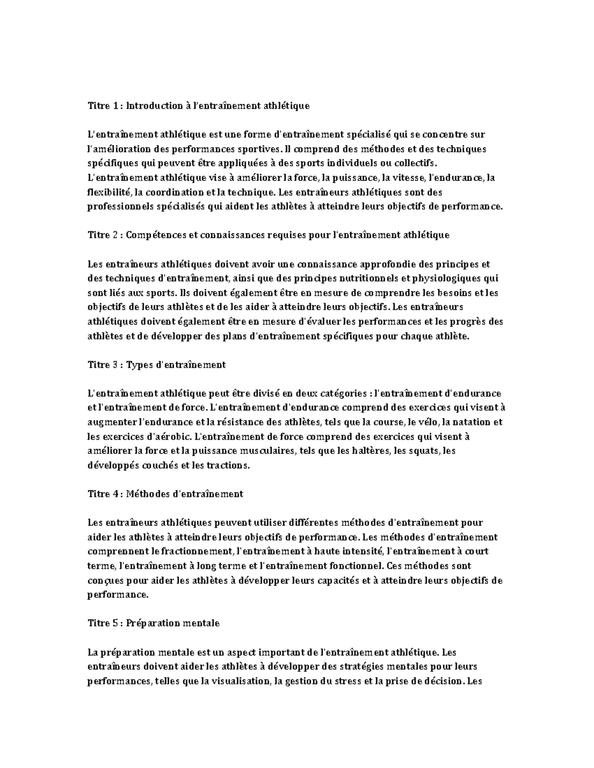 Athletic Training - Titre 1 : Introduction à l’entraînement athlétique ...