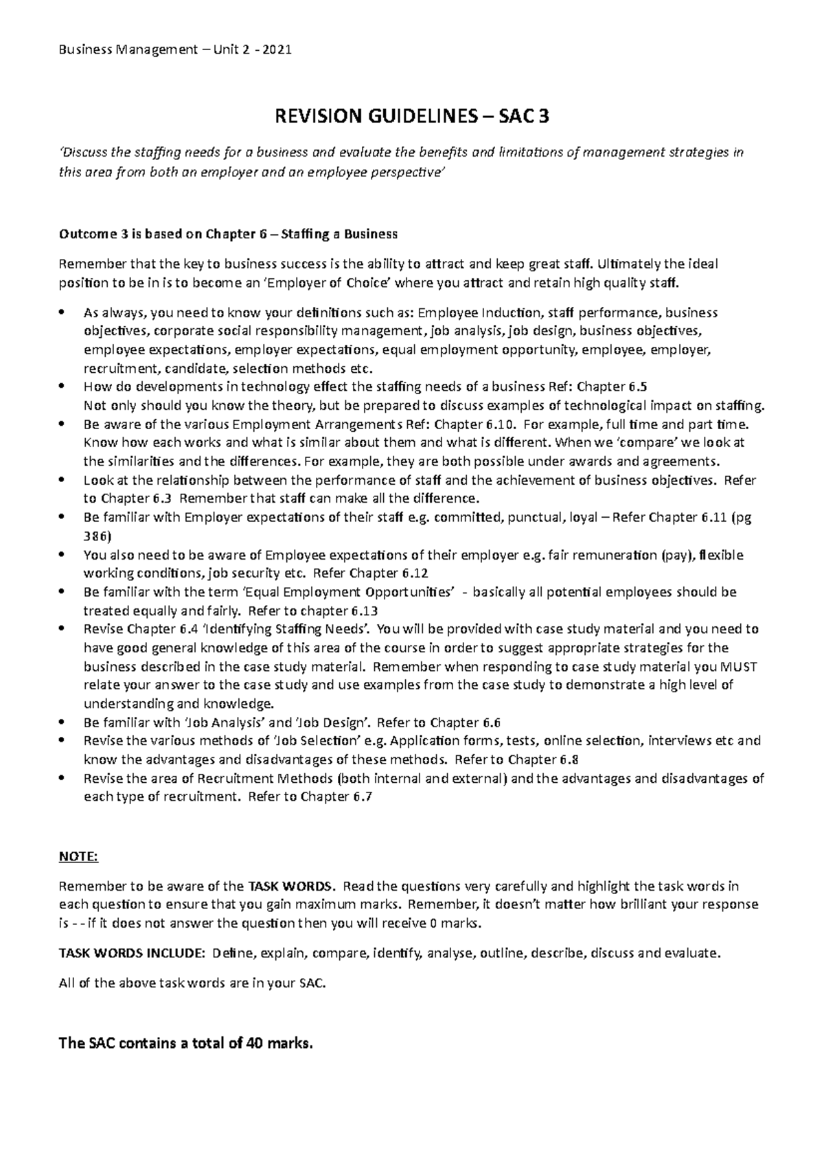 Revision SAC 3 2021 - .... - Business Management – Unit 2 - 2021 ...