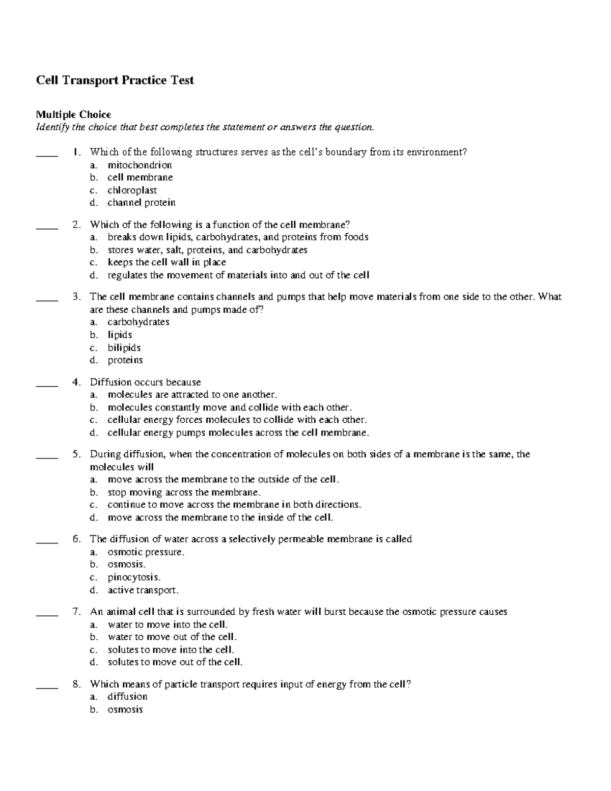 368105409 Cell Transport Practice Test - Cell Transport Practice Test ...