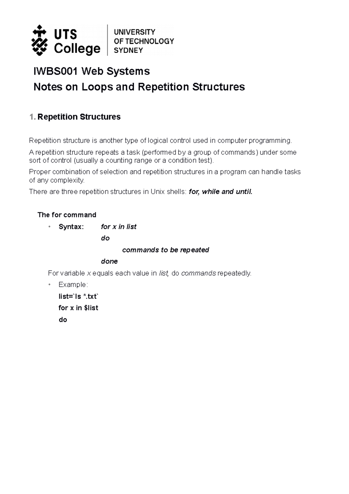 IWBS001-Loops and Repetition Structures - IWBS001 Web Systems Notes on ...