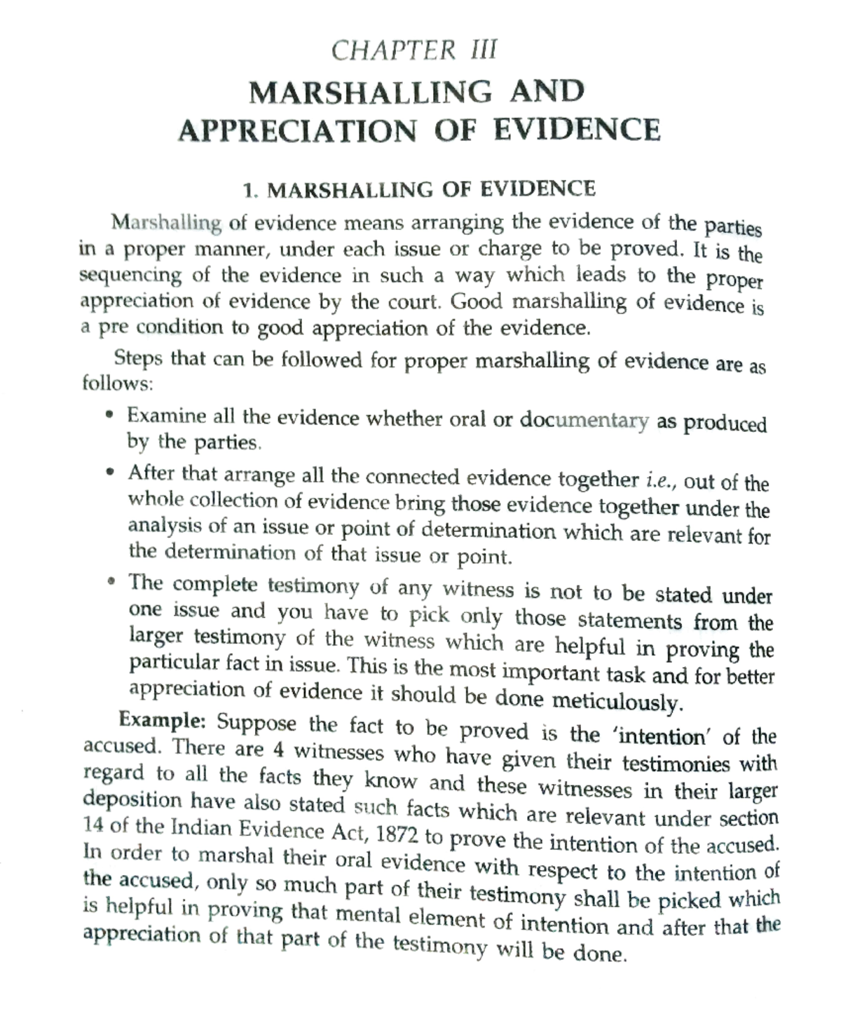 Marshalling And Appriciation - CHAPTER III MARSHALLING AND ####### APPRECIATION OF EVIDENCE ...