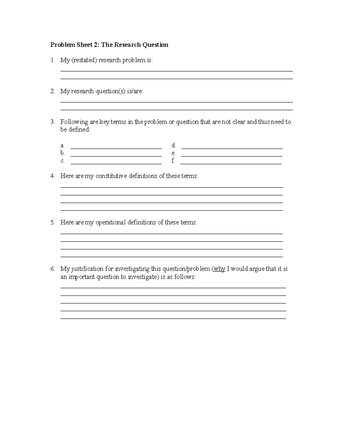 Problem-Sheet-2 - ....... - Problem Sheet 2: The Research Question My ...