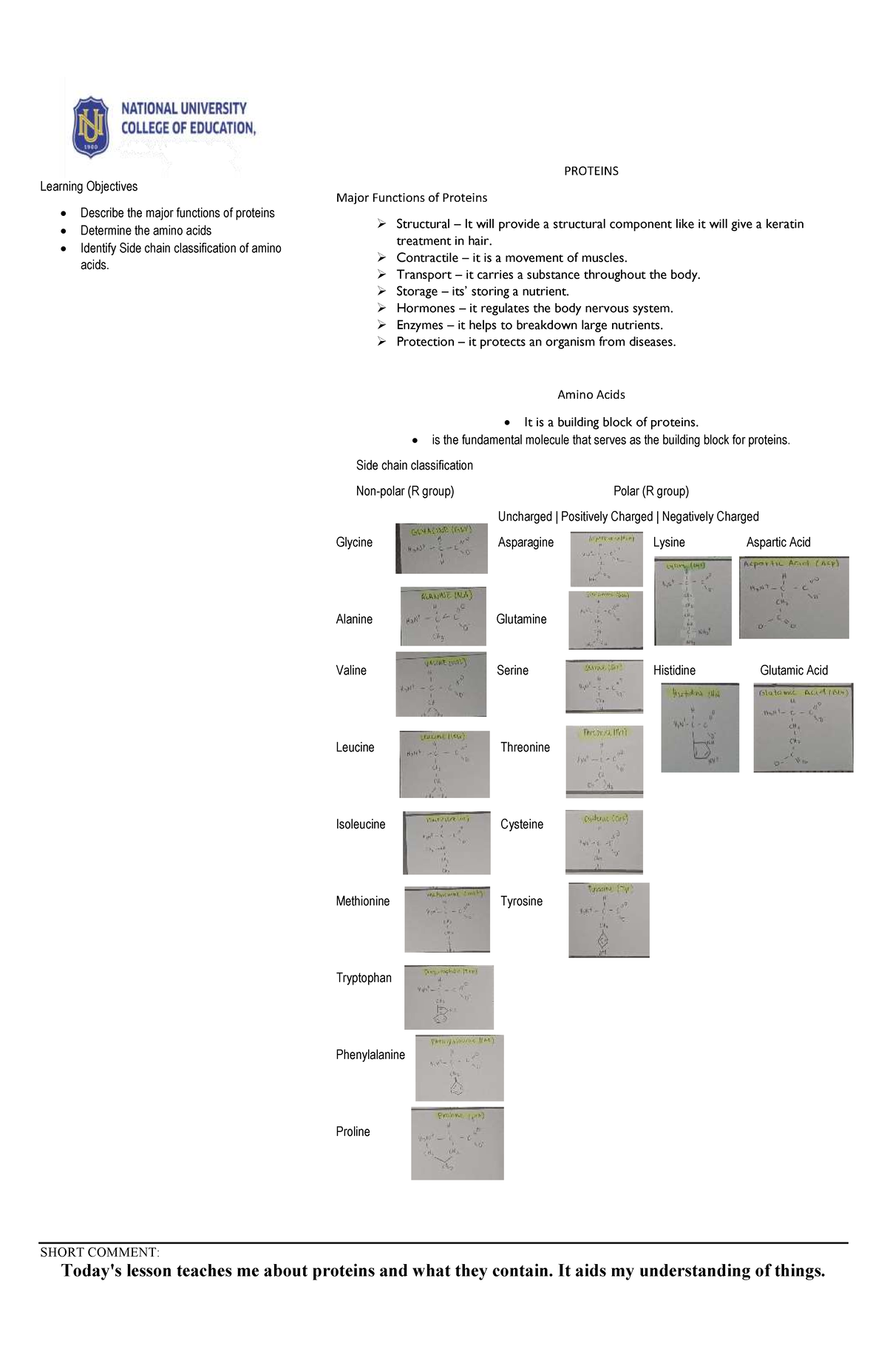 Cornell 2 - Lecture Notes - SHORT COMMENT: Today's lesson teaches me ...