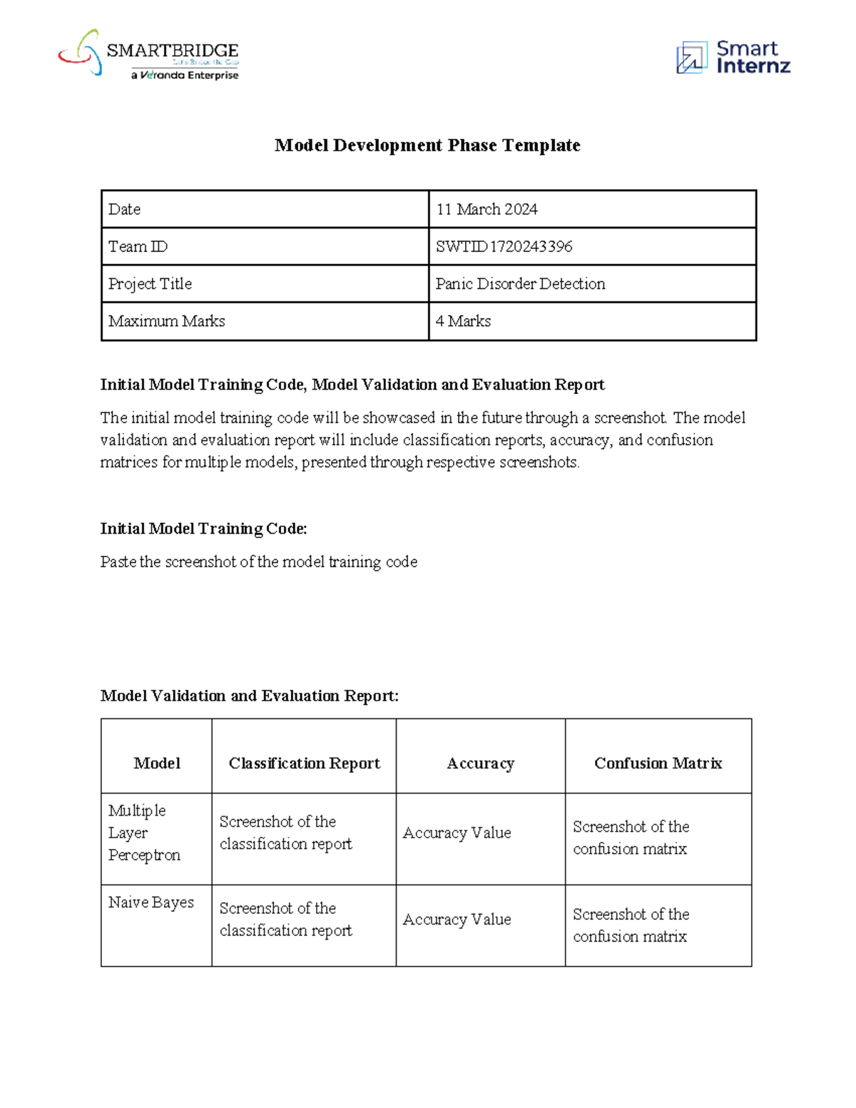 Initial Model Training Code, Model Validation and Evaluation Template ...