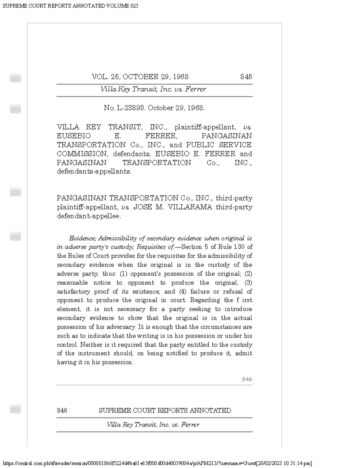 2. Villa Rey Transit vs Ferrer - VOL. 25, OCTOBER 29, 1968 845 Villa ...