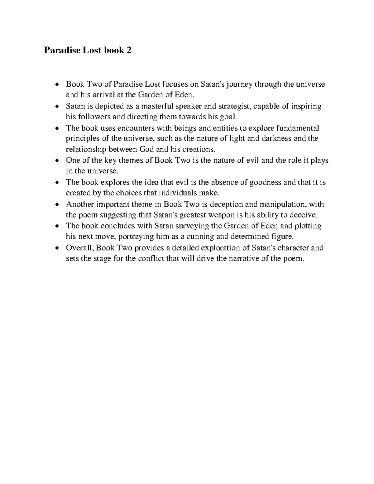 Paradise Lost book 2 - Satan is depicted as a masterful speaker and ...