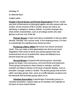 Sociology 10 chapter 8 - Sociology 10 Dr. Maile Del Buon Chapter ...