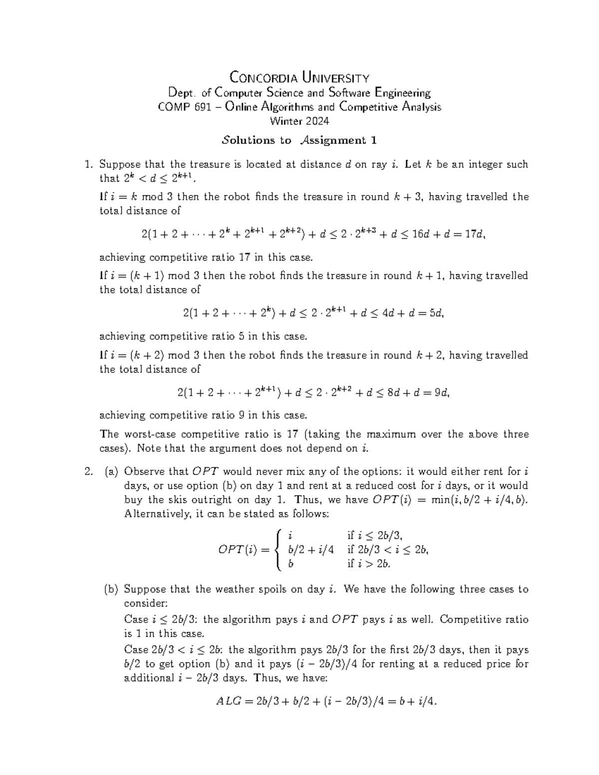 Sol1 - fsdddddddddddddd - CONCORDIA UNIVERSITY Dept. of Computer Science and Software ...