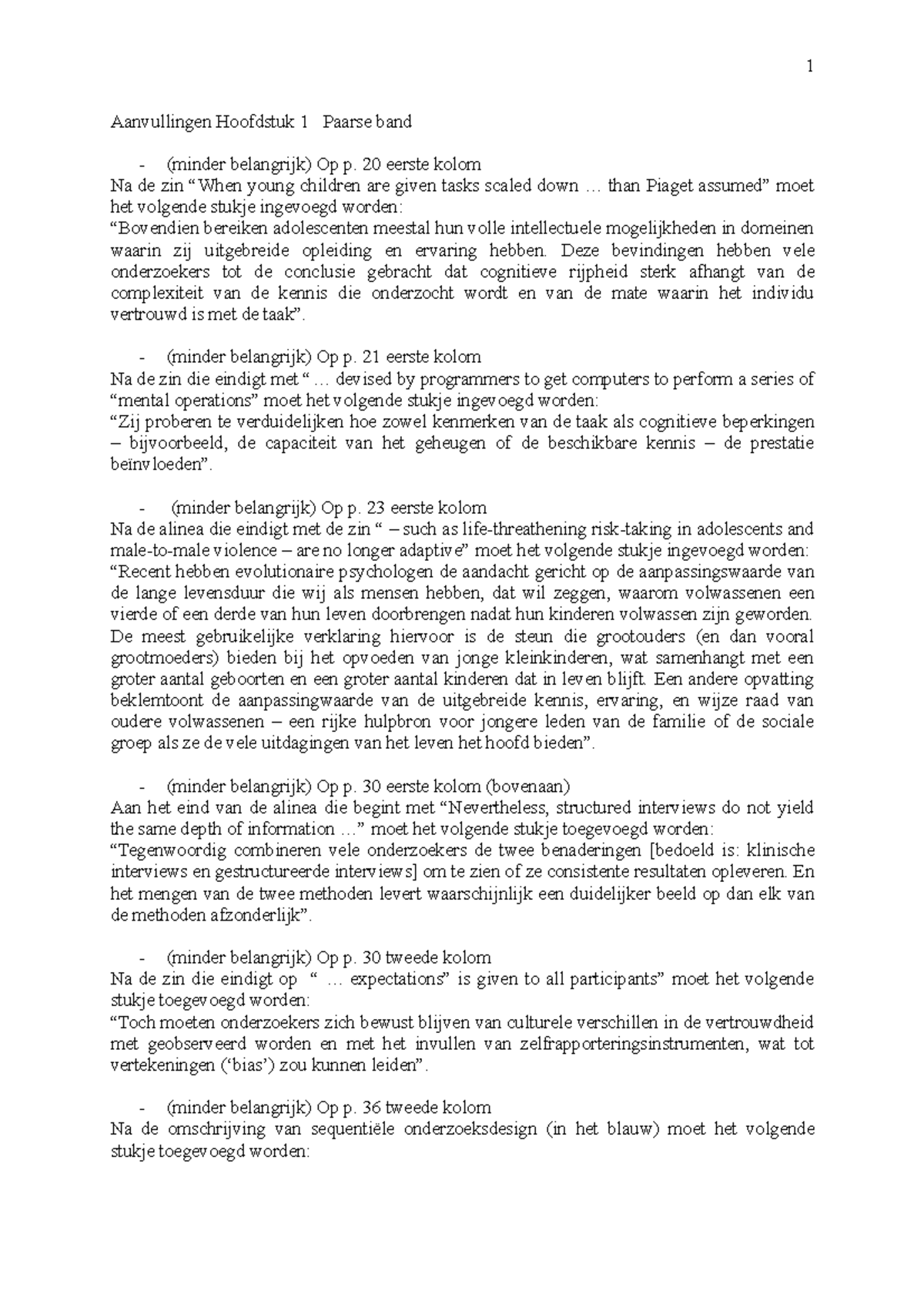 Aanvullingen handboek Ontwikkelingspsychologie Hoofdstuk 1 - 1 ...
