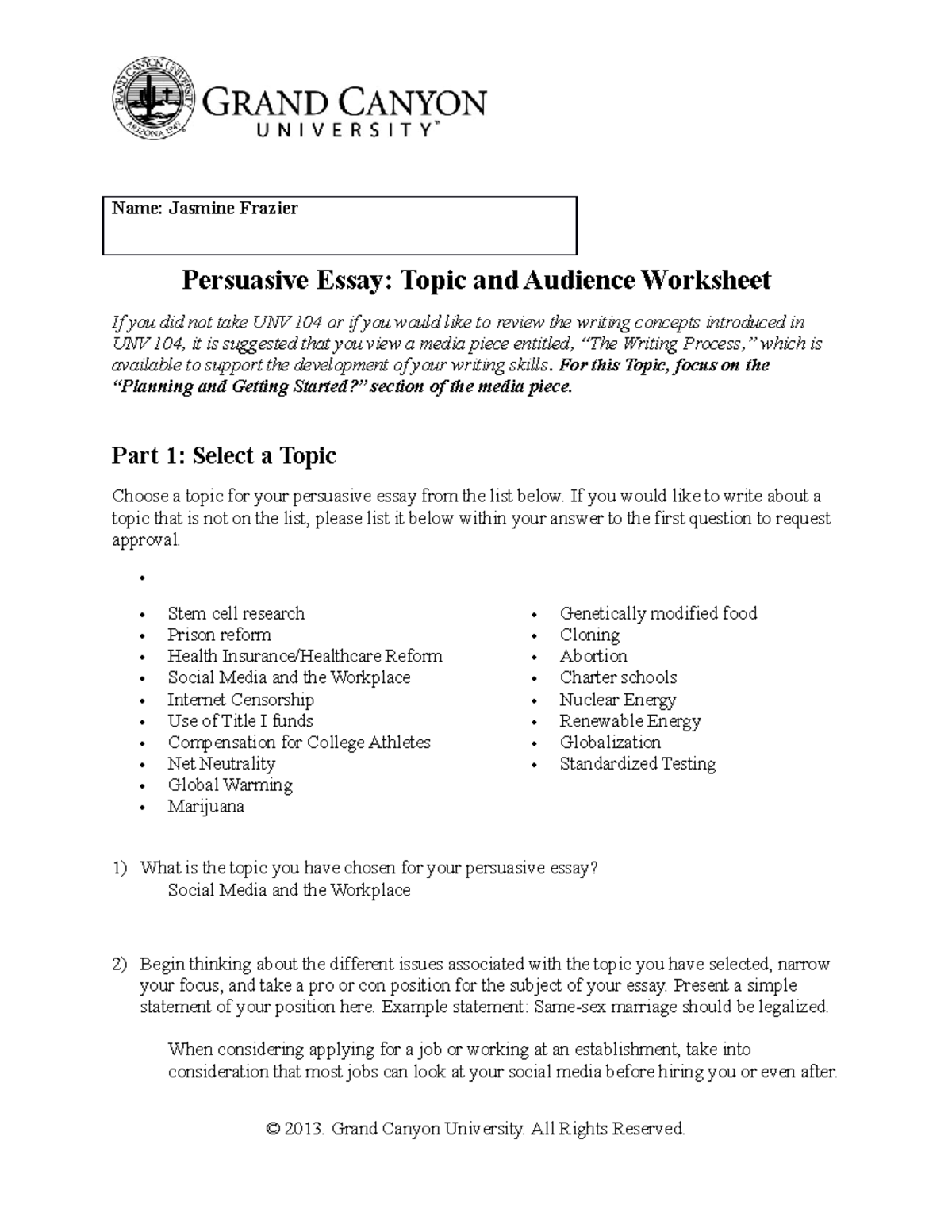 PHI-105 T-1 Persuasive Essay Topicand Audience Worksheet 7-10-17 ...