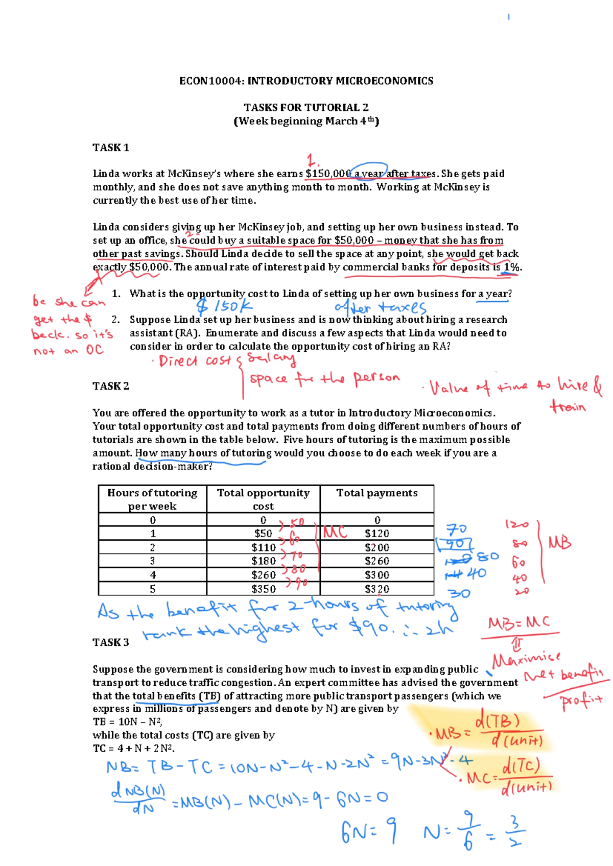 W2-IM-Tutorial week2 - ECON10004: INTRODUCTORY MICROECONOMICS TASKS FOR ...