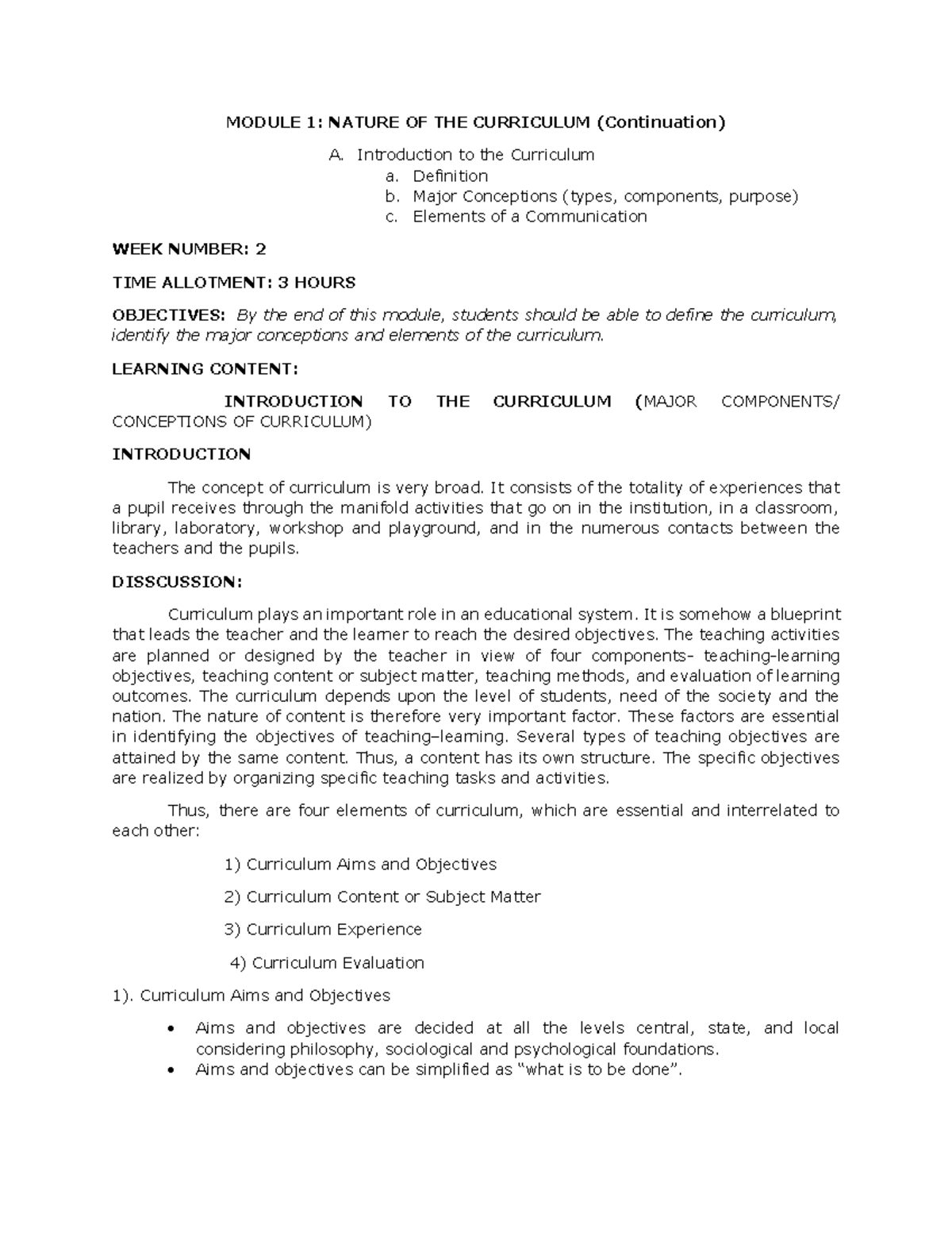 EDUC 109- WEEK 2 - The Teacher and the School Curriculum module ...