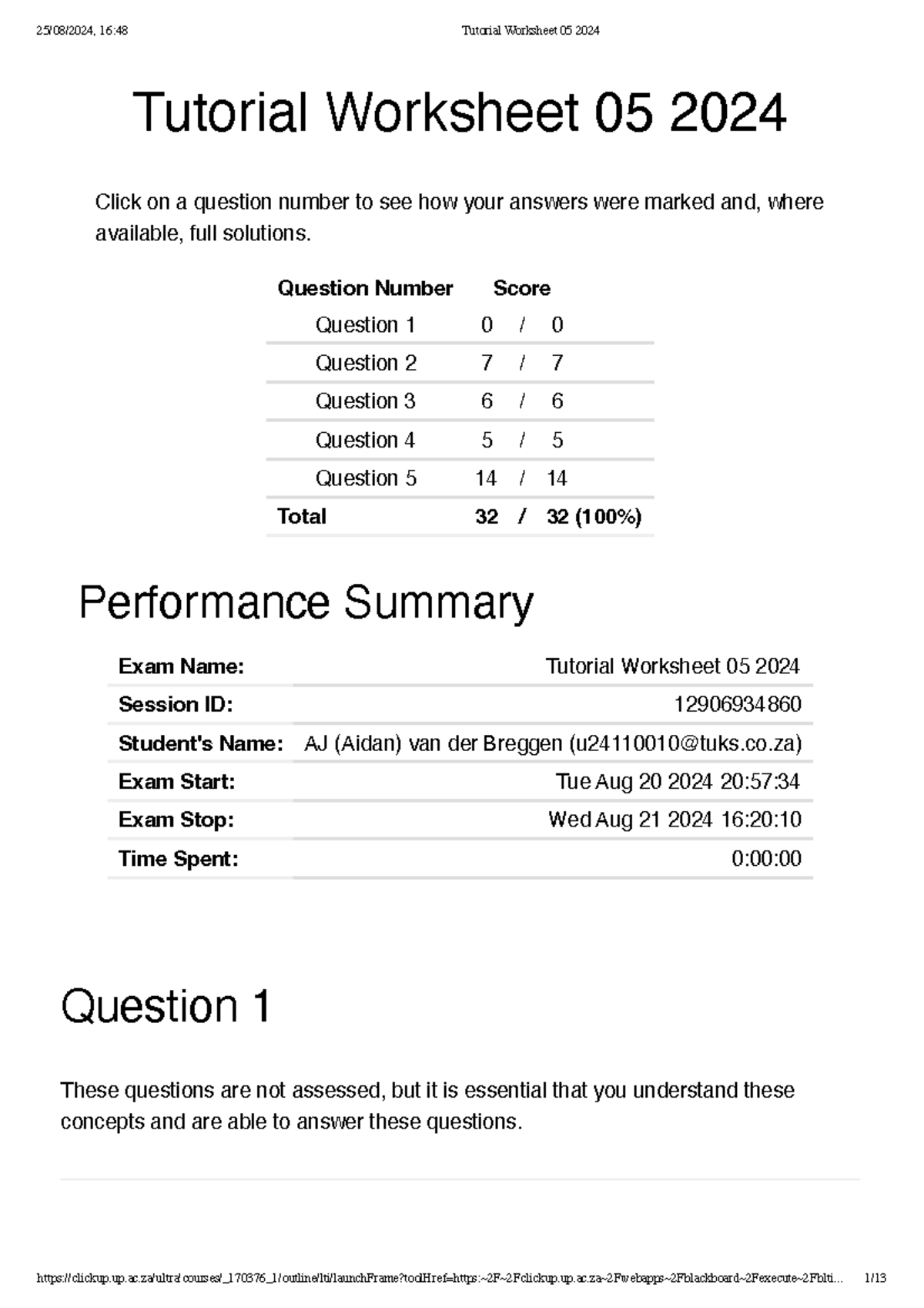 TUT5- Moments - Tutorial Worksheet 05 2024 Click on a question number to see how your answers ...