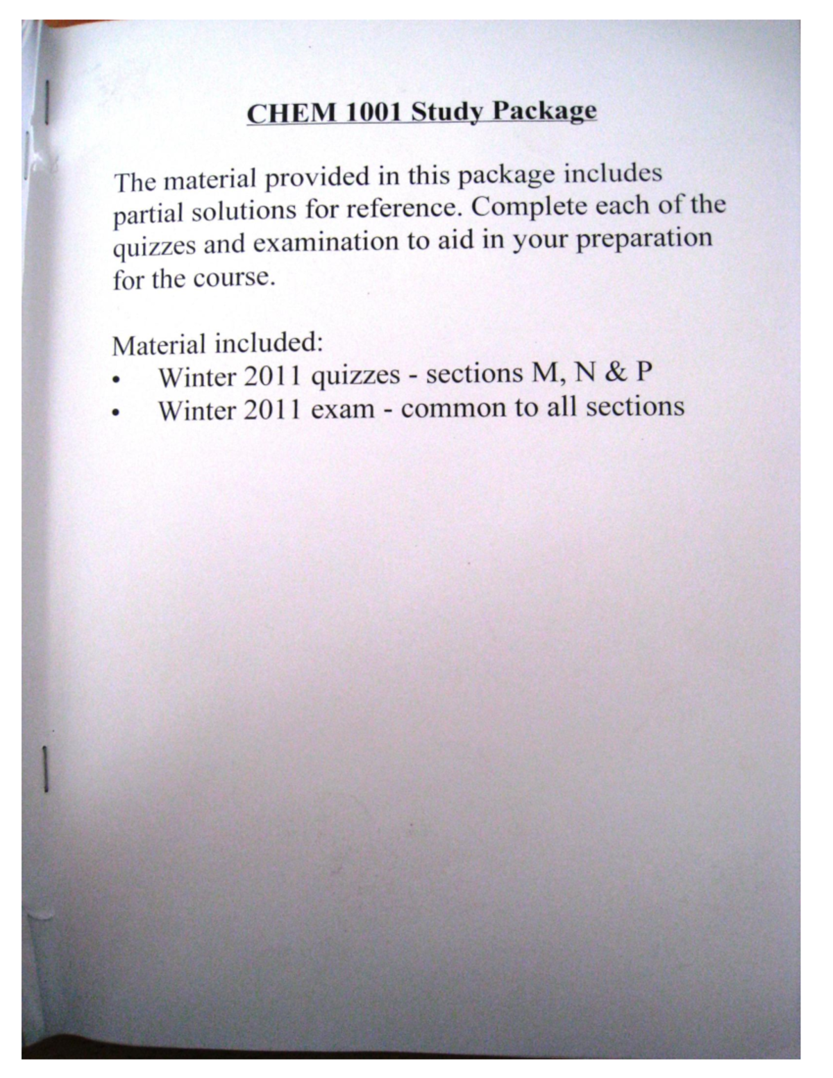 Practical - study package - CHEM 1001 Study Package The material ...
