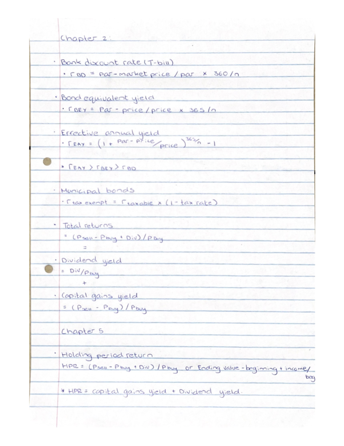 Formula Sheet 2 - chapter 2-7 - Chapter 2 Bank discount rate r BD ...