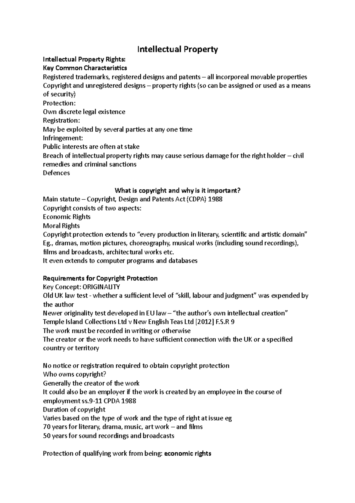 Commercial Law 7 Notes from the previous year - Intellectual Property ...