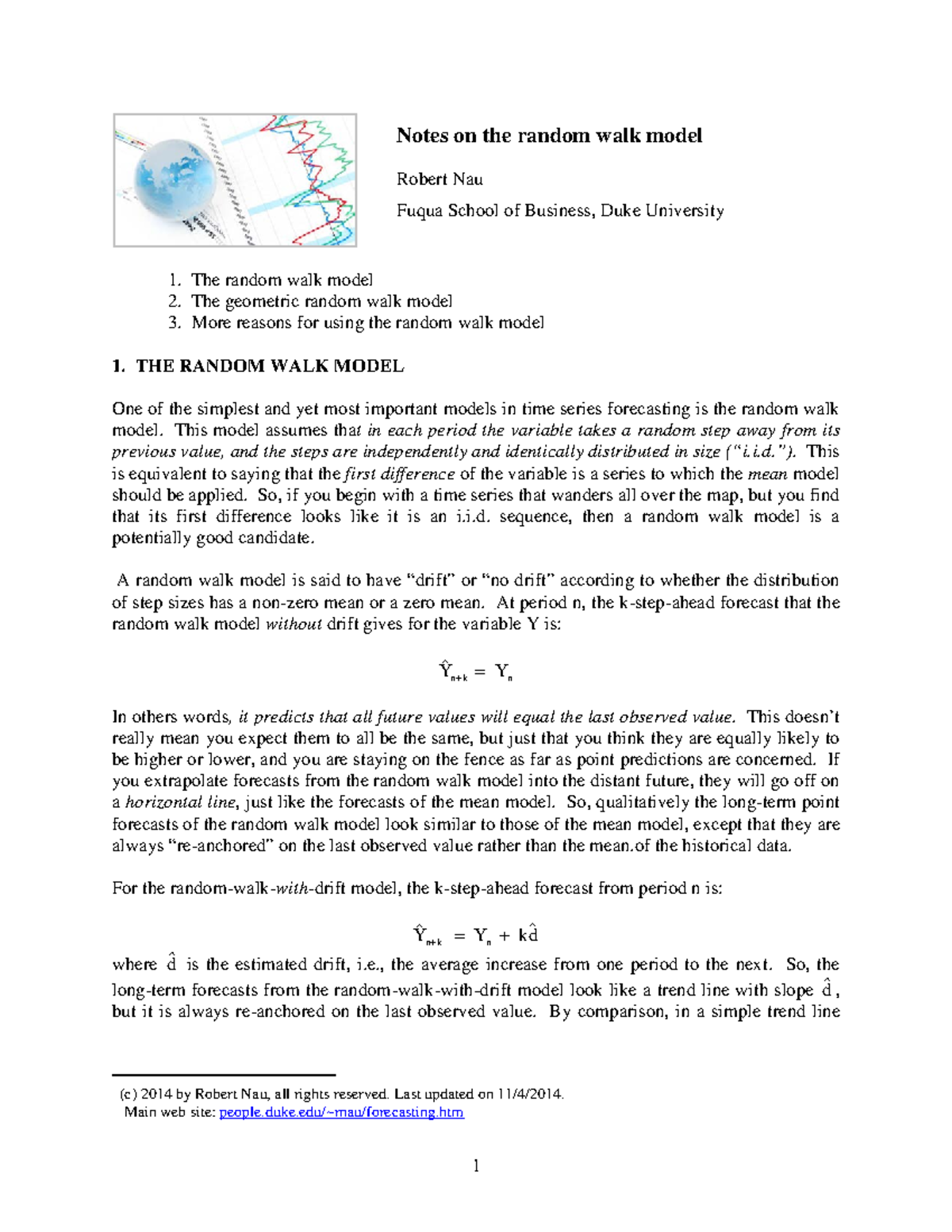 Notes on the random walk model-Robert Nau - The random walk model The ...