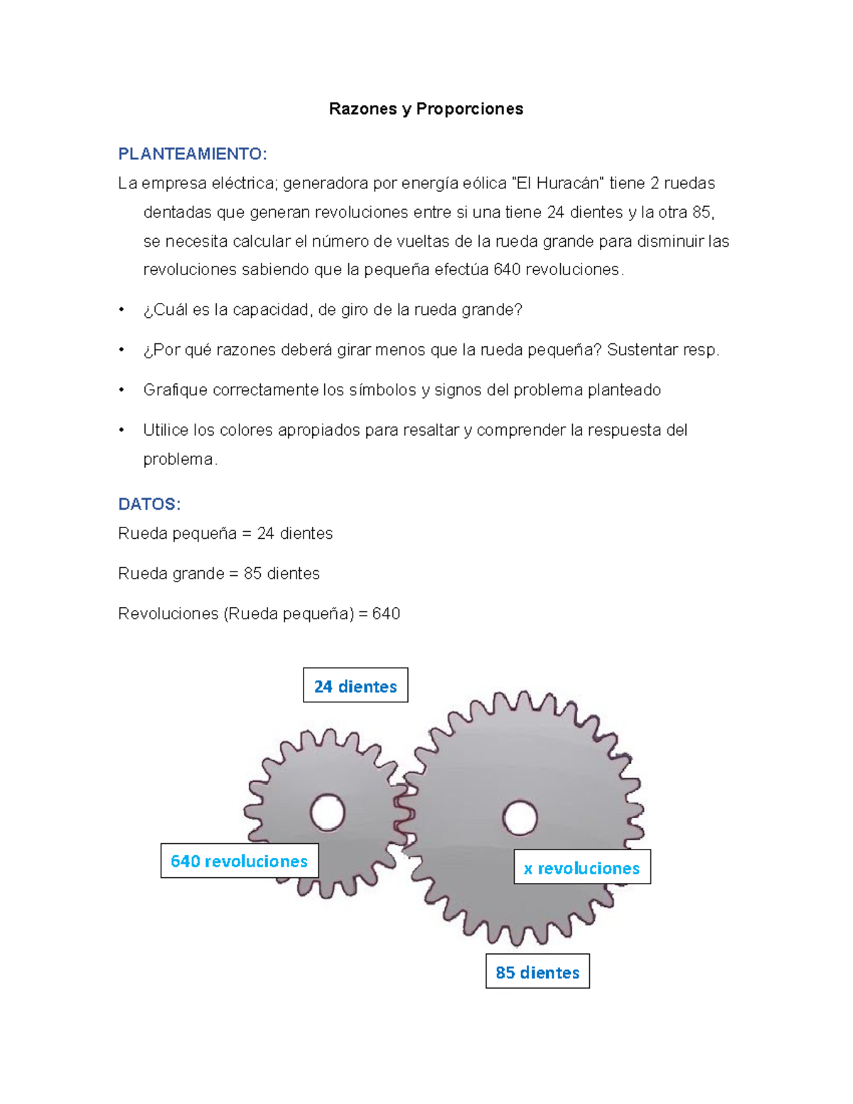 530134227 Ejercicio Razones y Proporciones - 24 dientes 85 dientes 640 ...