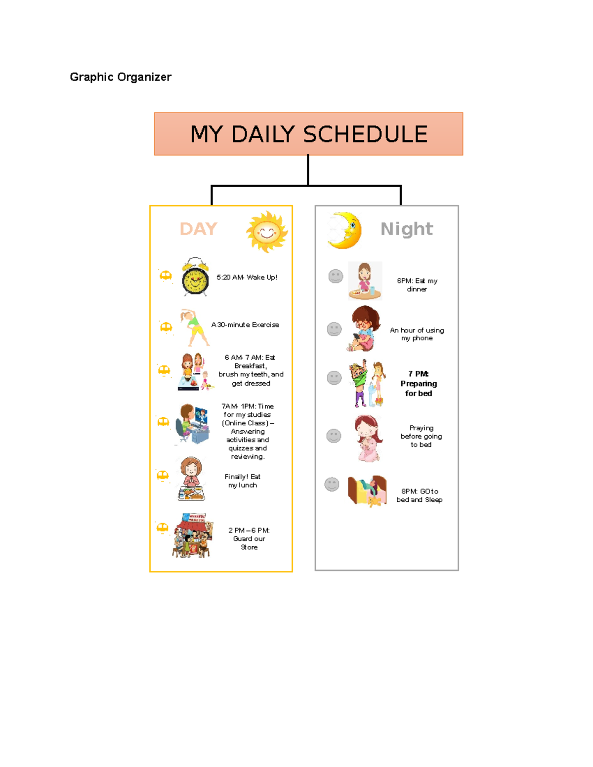 UGE1 Graphic Organizer - Graphic Organizer MY DAILY SCHEDULE DAY Night ...