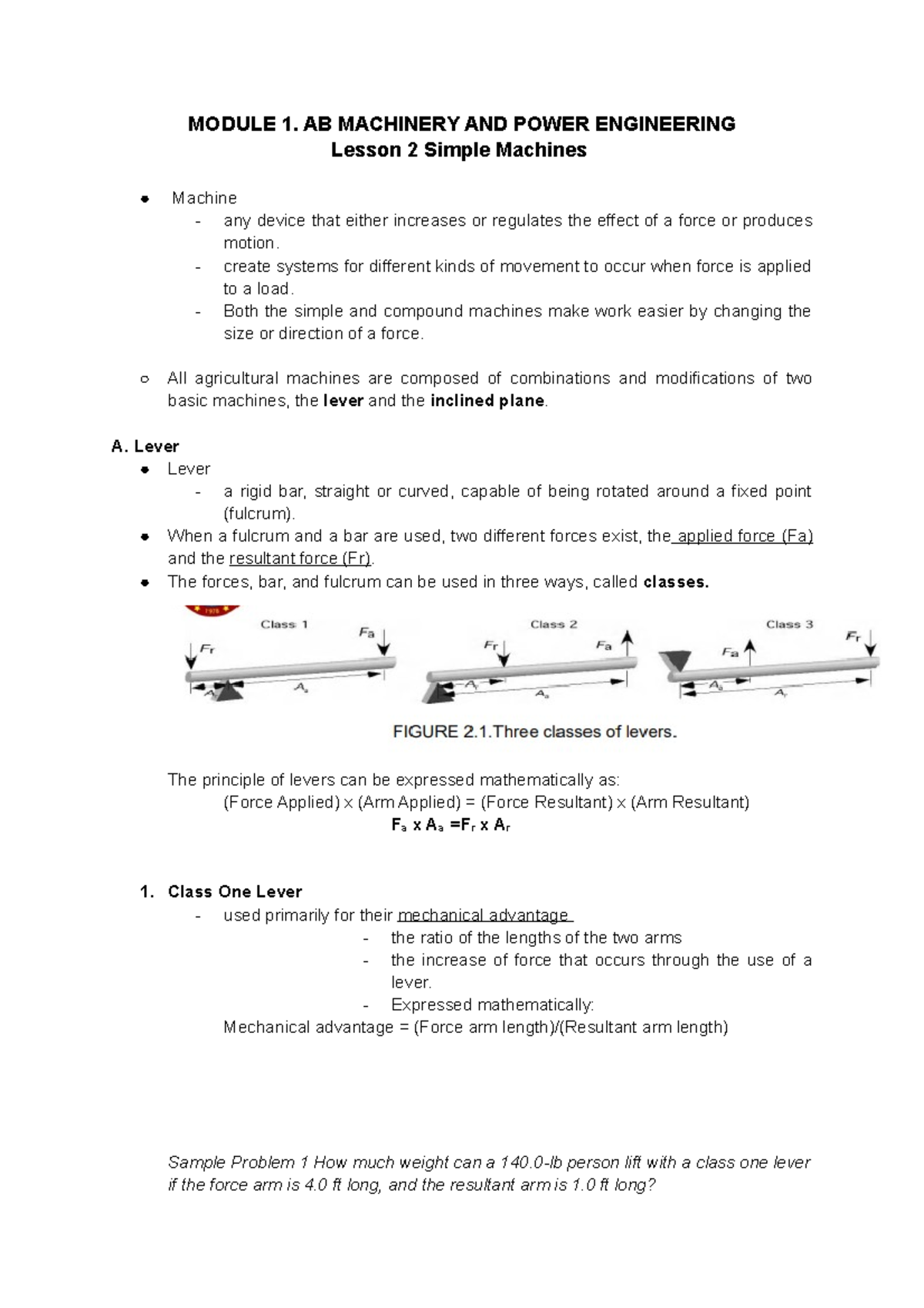 Lesson 2 Simple Machines - MODULE 1. AB MACHINERY AND POWER ENGINEERING ...