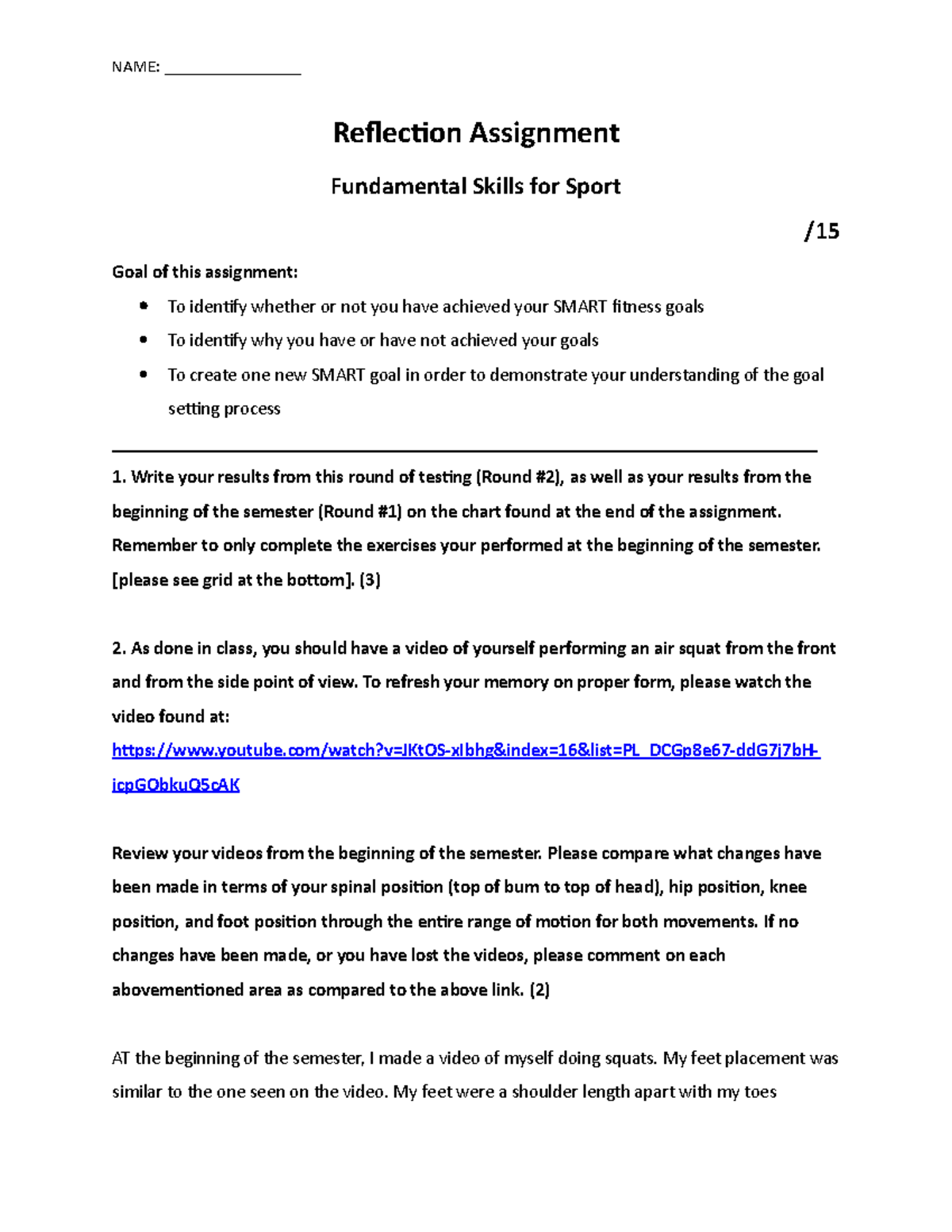 Reflection - Remember to only complete the exercises your performed at ...