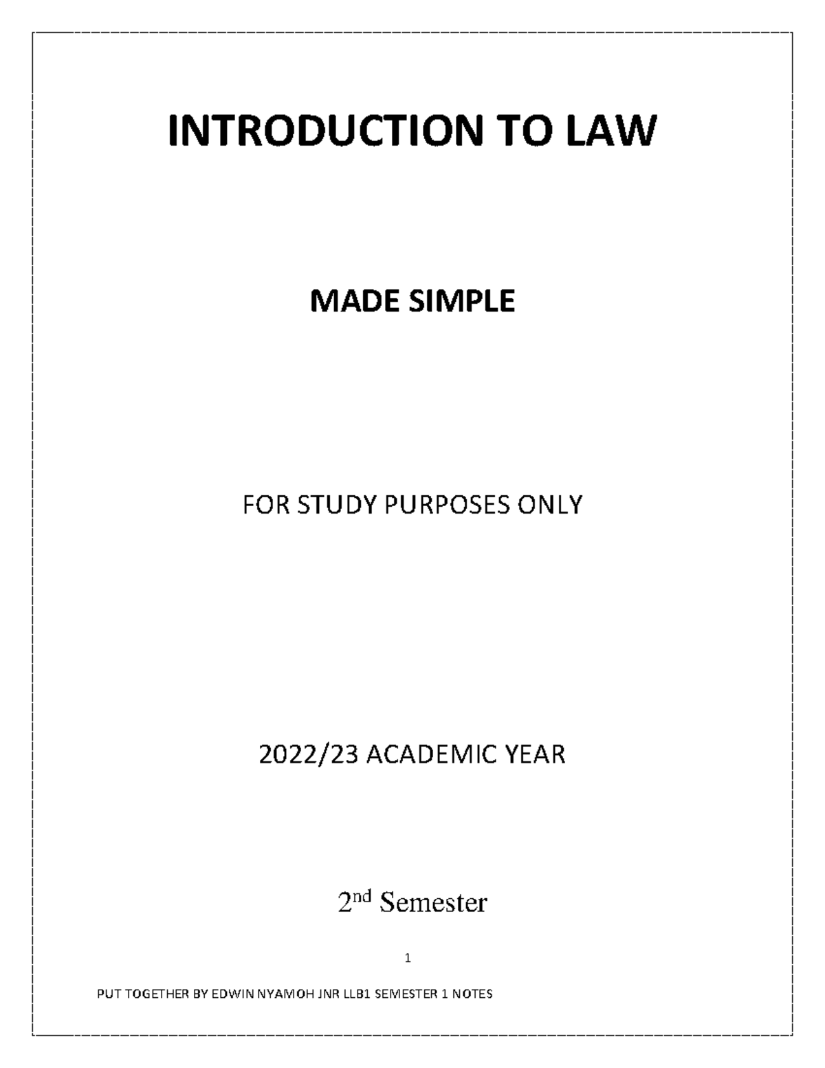 Intro TO LAW 2 Personal NOTE 22-23 - 1 INTRODUCTION TO LAW MADE SIMPLE ...