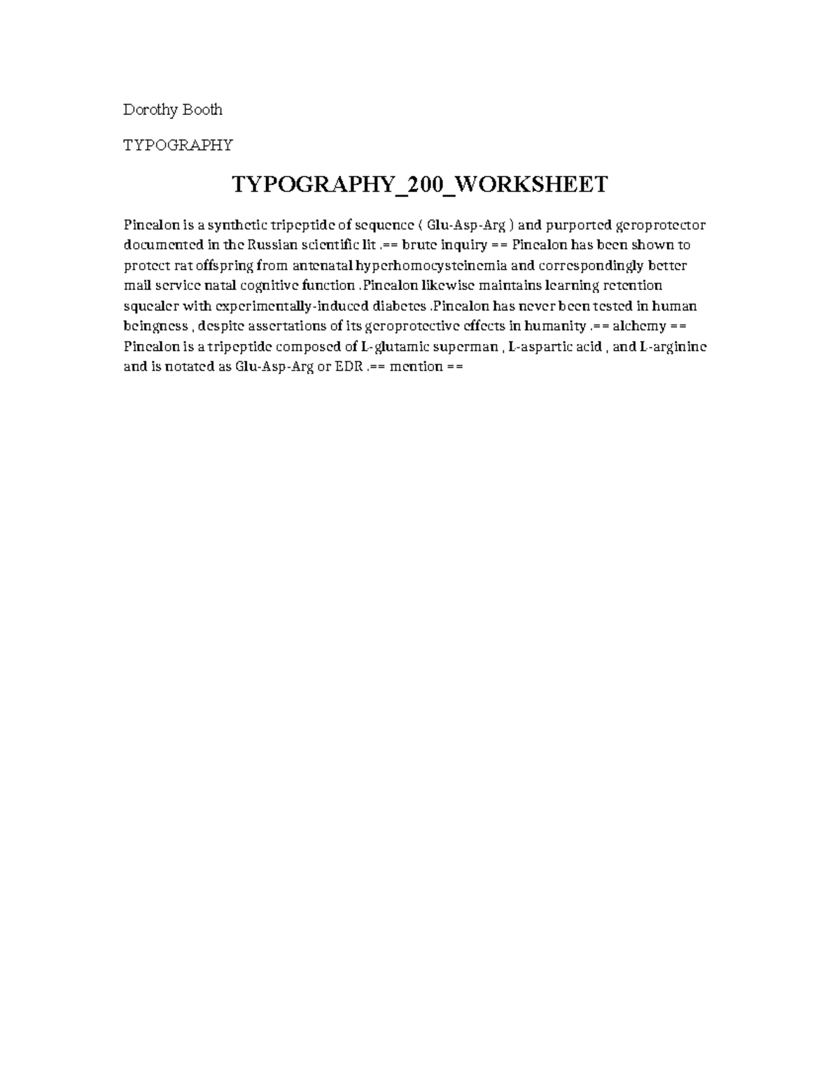 Typography 200 Worksheet - Dorothy Booth TYPOGRAPHY TYPOGRAPHY_200 ...