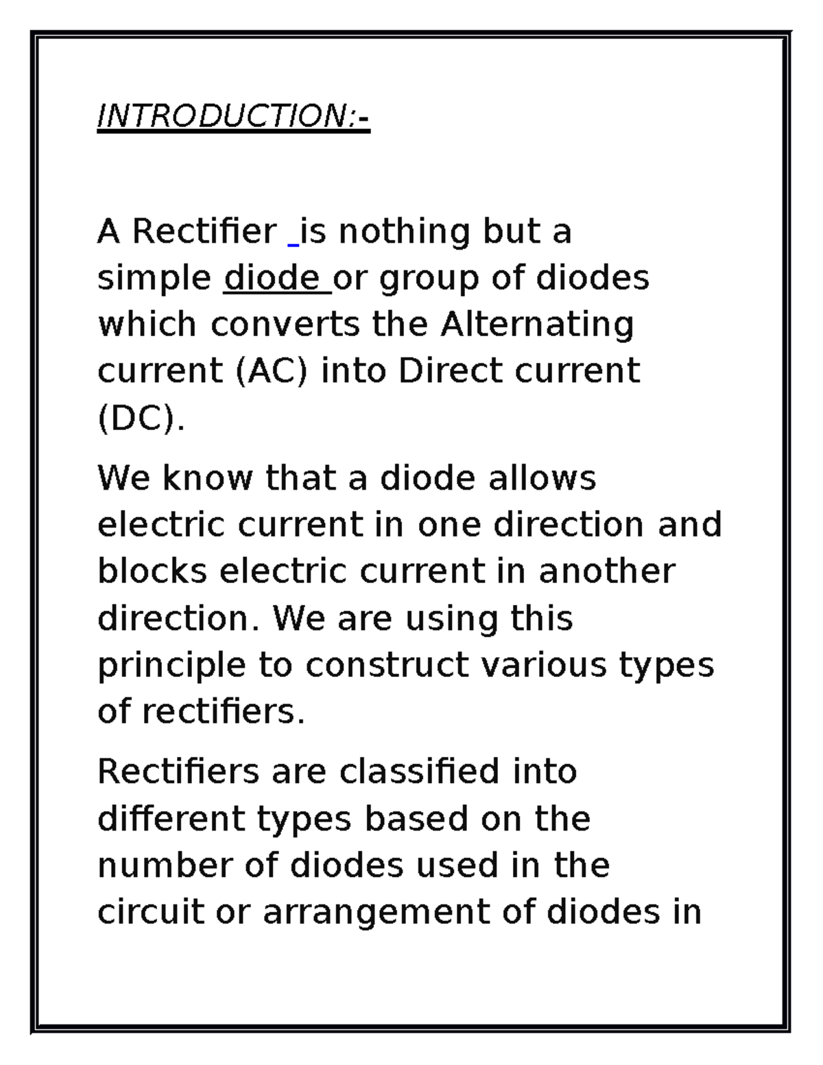 437678240 half wave rectifier project - INTRODUCTION:- A Rectifier is ...