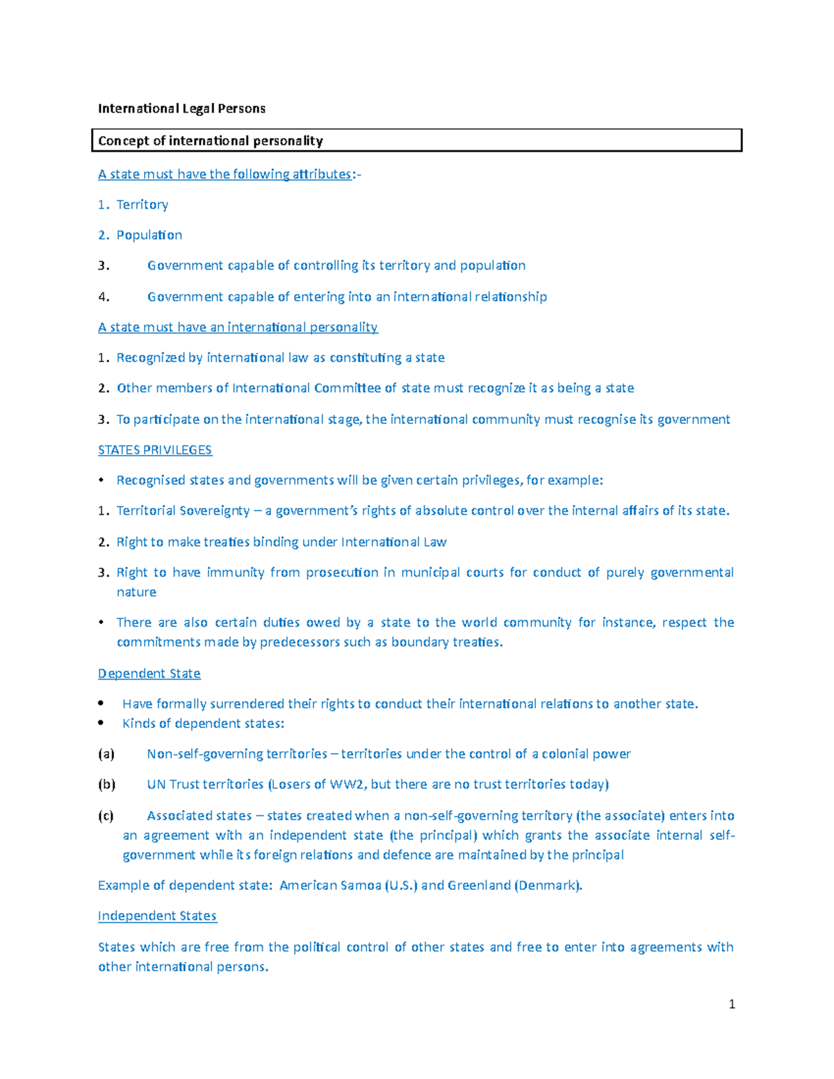 Chapter 3 International Legal Persons notes - International Legal ...