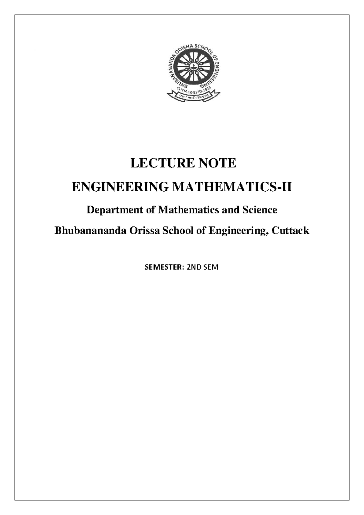 Lecture NOTE - Math 2 - LECTURE NOTE ENGINEERING MATHEMATICS-II ...
