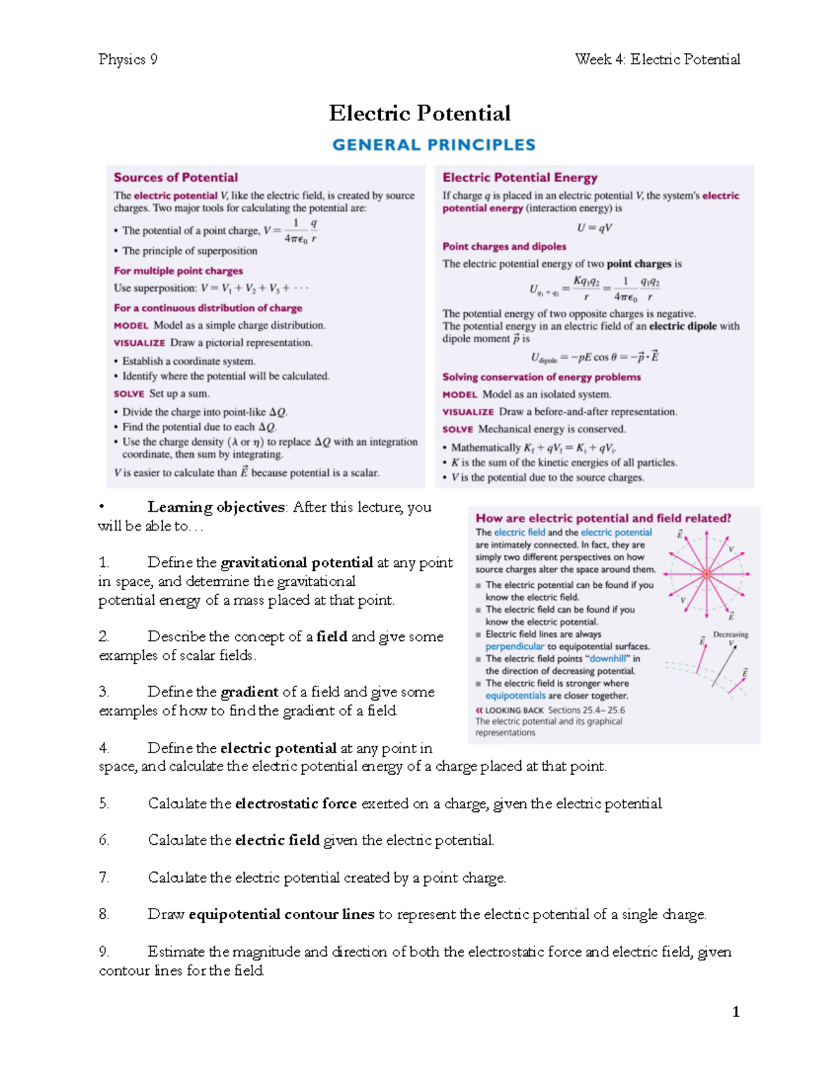 Week 4 Electric Potential - 1" Electric Potential Learning objectives : After this lecture, you ...