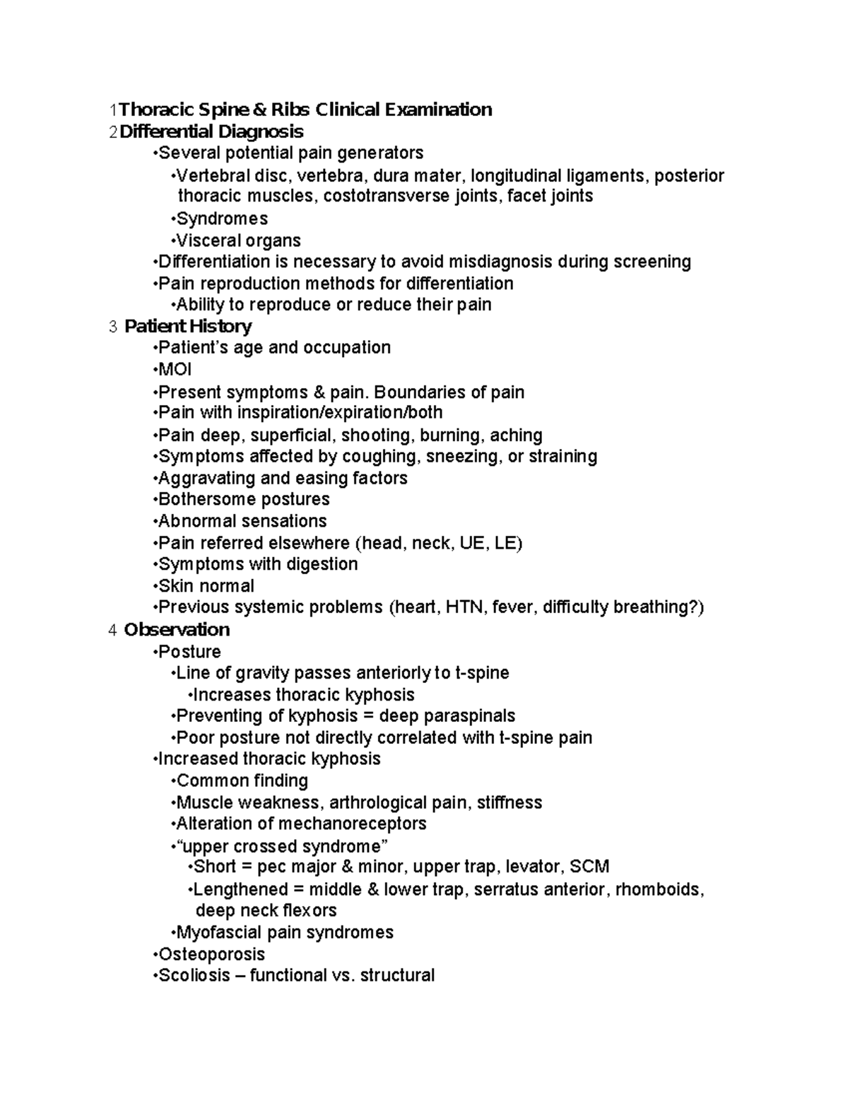 Thoracic Spine and Ribs Clinical Examination - Boundaries of pain •Pain ...