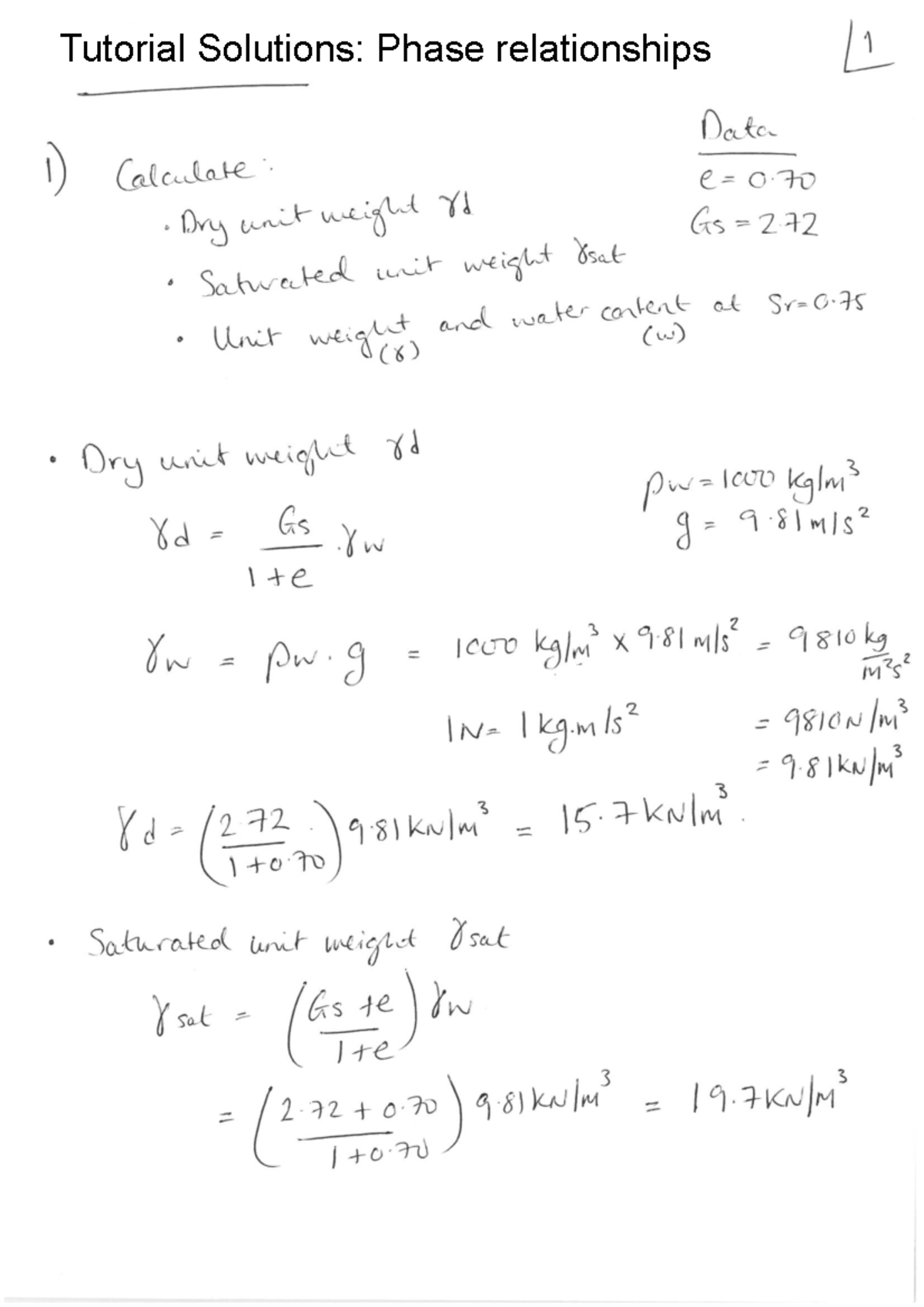 EO206 - Tutorial Phase relationships Solutions - CL120 - Strath - Studocu