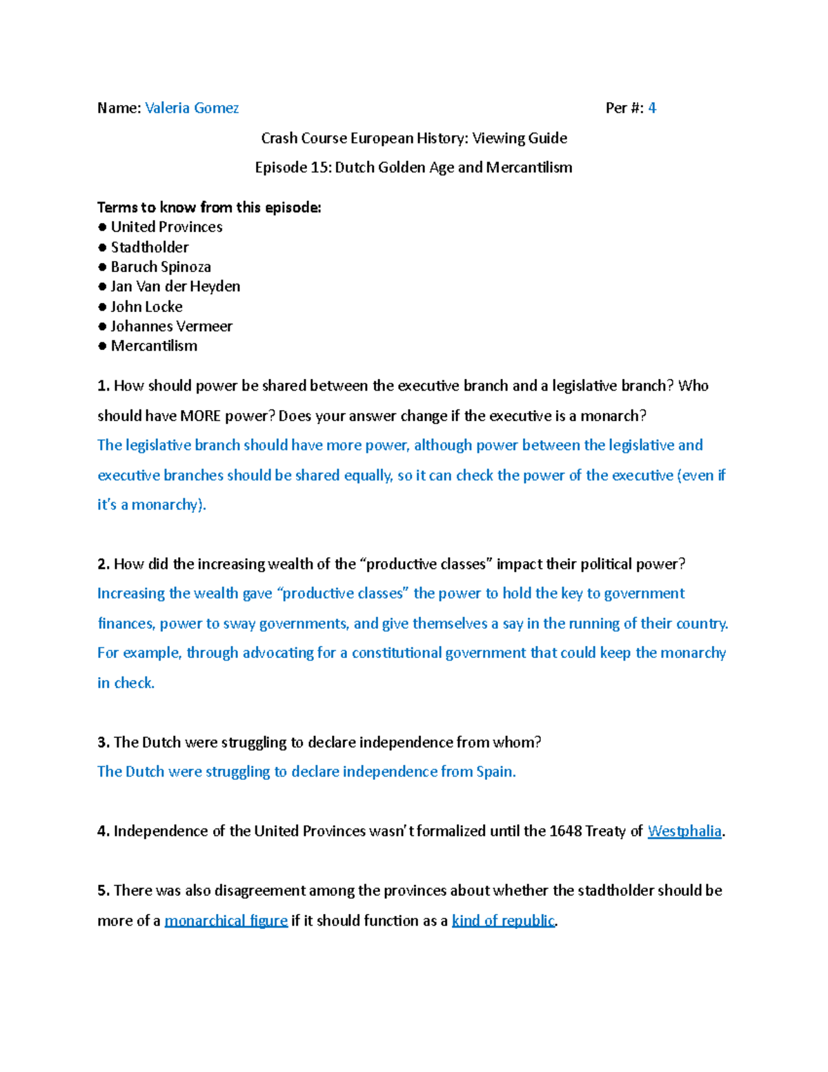 Crash Course #7 - notes - Name: Valeria Gomez Per #: 4 Crash Course ...