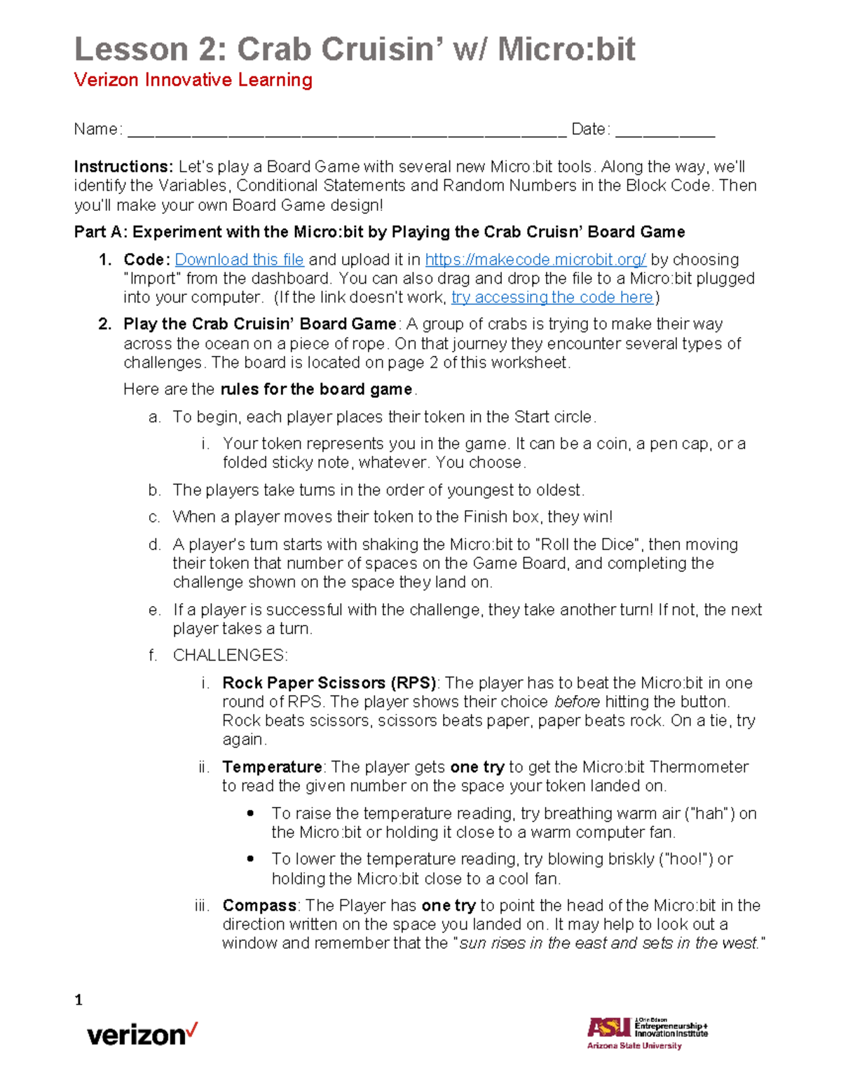 Student Worksheet Crab Cruisin with Microbits-1 - Verizon Innovative ...