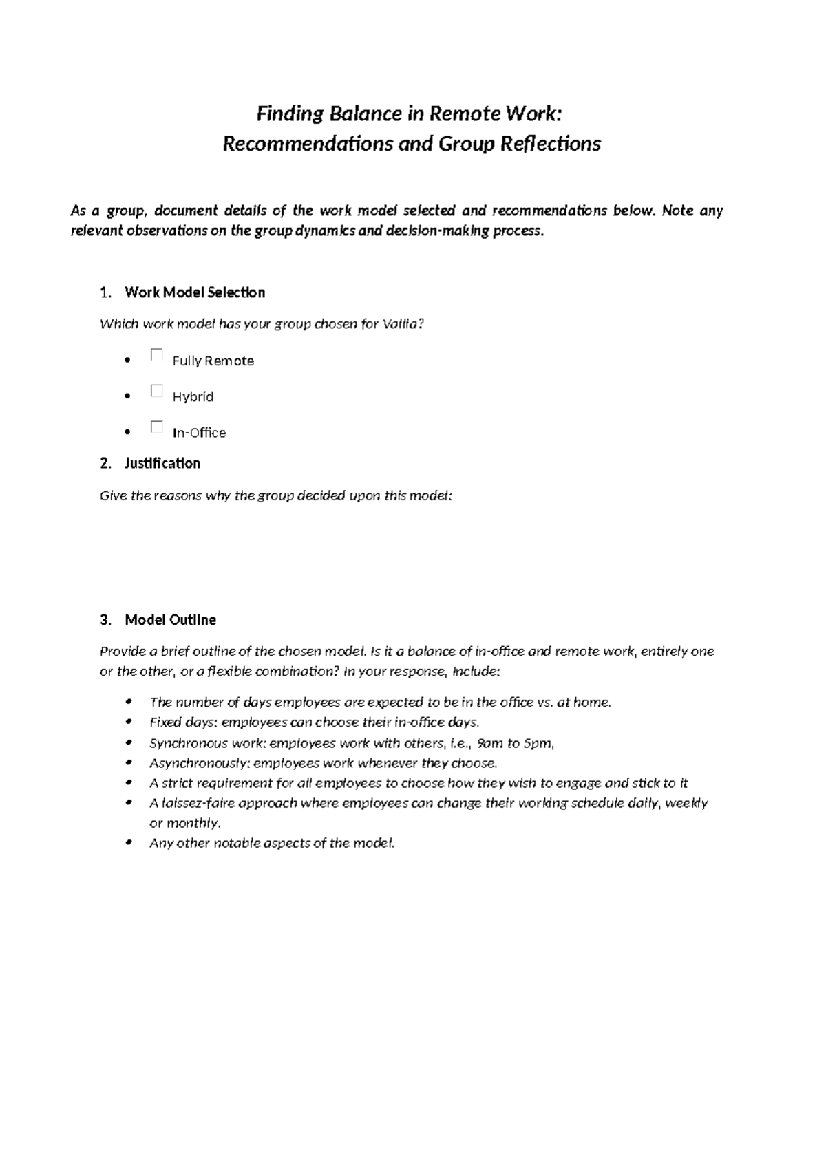 Recommendations and Team Reflections Template - Finding Balance in ...