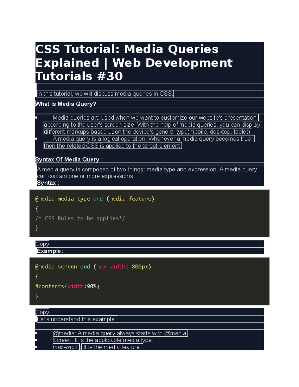 30. Media Queries - adas - CSS Tutorial: Media Queries Explained | Web Development Tutorials In ...
