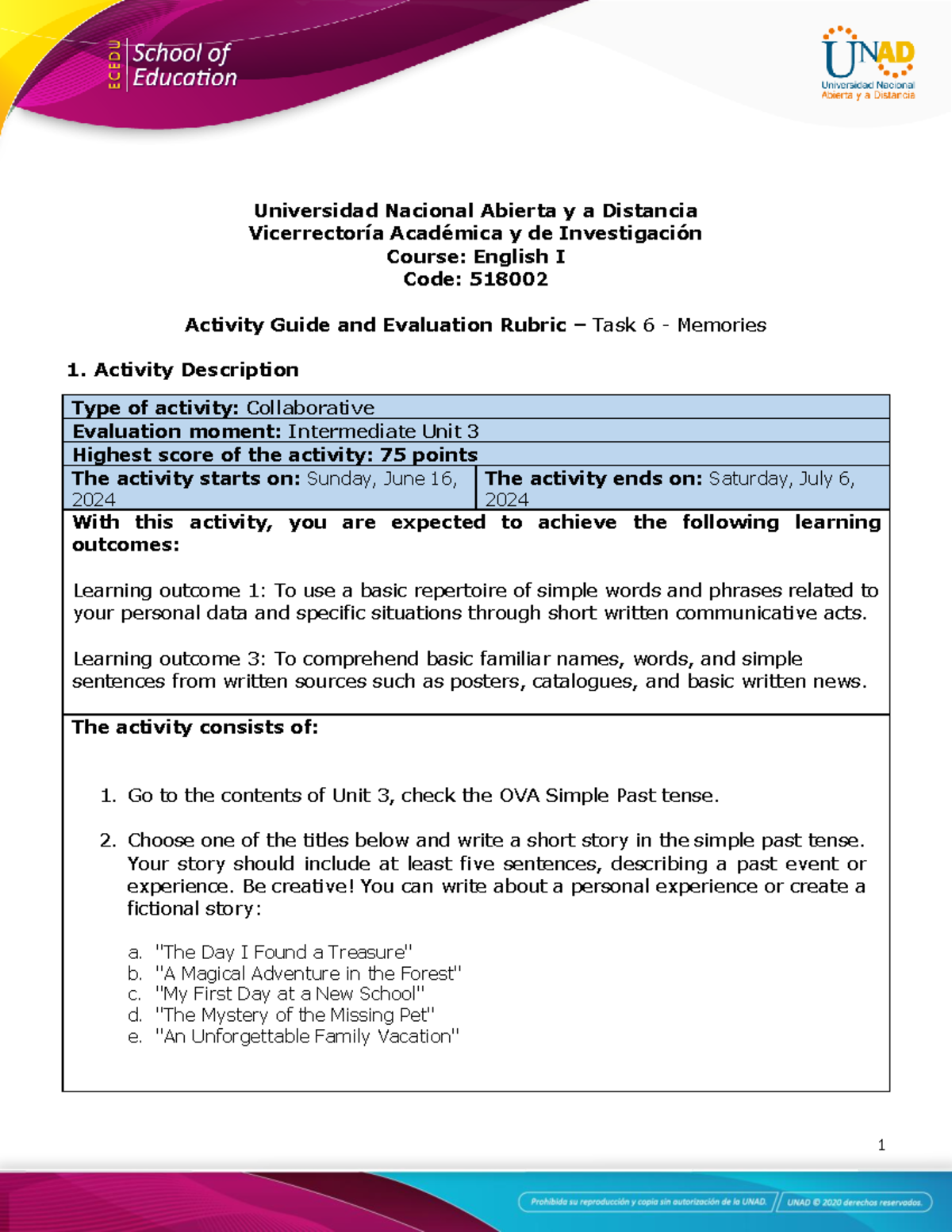 Activity Guide and Evaluation Rubric - Unit 3 - Task 6 - Memories ...