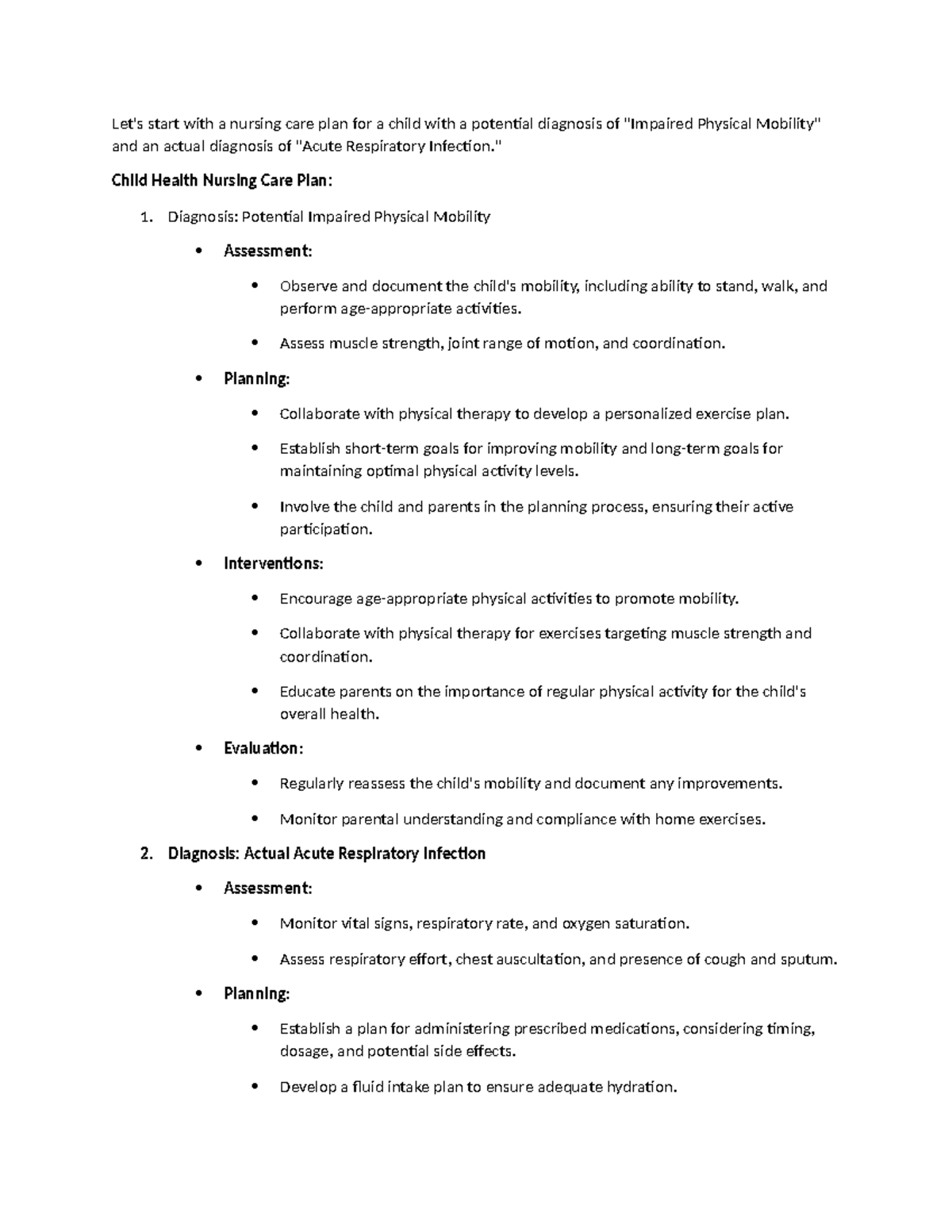 Nursing care plan - Project - Let's start with a nursing care plan for ...